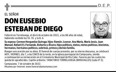 Don Eusebio Esteban De Diego Esquela El Diario Montañés