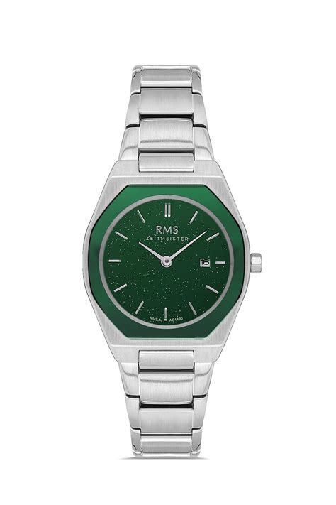 Rms Green Dial Silver Coated Womens Watch Rms1ag149002