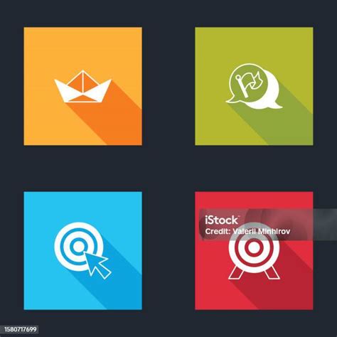 화살표와 아이콘으로 접힌 종이 보트 깃발 대상을 설정합니다 벡터 개념에 대한 스톡 벡터 아트 및 기타 이미지 개념 검은색 겨냥 Istock