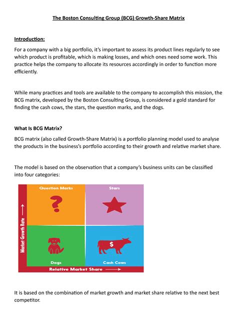 Bcg Model Bcg Matrix The Boston Consulting Group Bcg Growth Share Matrix Introduction For
