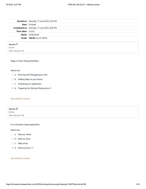 Prelim Lab Quiz 1 Attempt Review Started On Saturday 17 June 2023 854 Pm State Finished