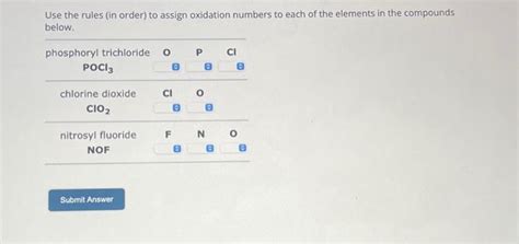 Solved Use The Rules In Order To Assign Oxidation Numbers Chegg Com