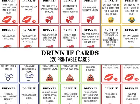 Drink If Card Game Drinking Game Printable Never Have I Ever Pdf Adult
