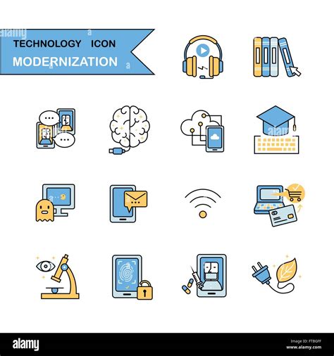 Technology Thin Line Icon Collection In Flat Style Stock Vector Image