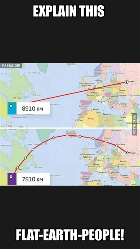 The Shortest Distance On A Globe Is A Curved Line 9gag