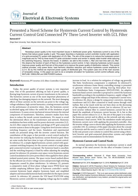 Pdf Presented A Novel Scheme For Hysteresis Current Control By