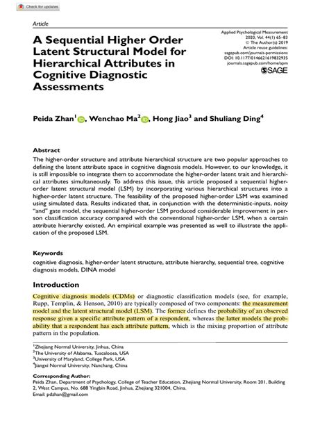 Zhan P Et Al 2020 A Sequential Higher Order Latent Structural Model For Hierarchical