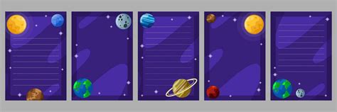 Vertical Sheets For Space Style Notes Outer Space And Planets Design Of Postcards For