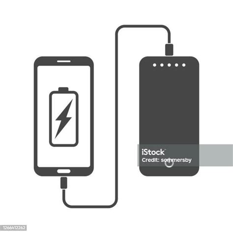 휴대용 배터리 또는 파워 뱅크에서 전화 충전의 평면 최소한의 아이콘 Usb 케이블에 대한 스톡 벡터 아트 및 기타 이미지 Usb 케이블 개념 개념 기호 Istock