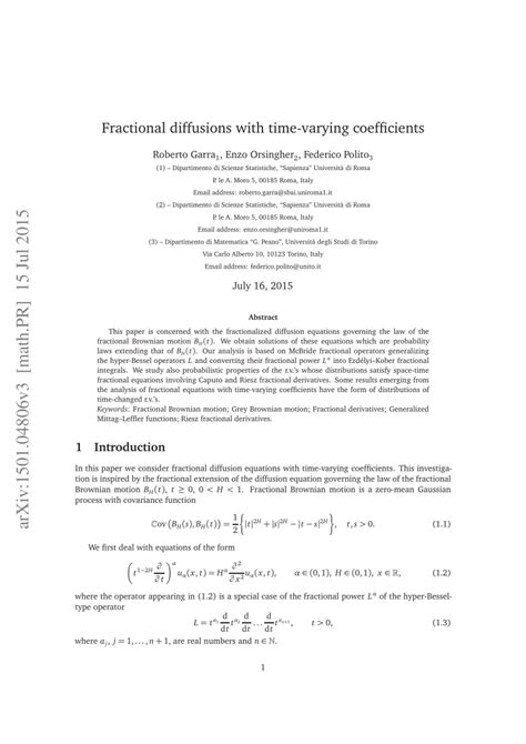Pdf Fractional Diffusions With Time Varying Coefficients