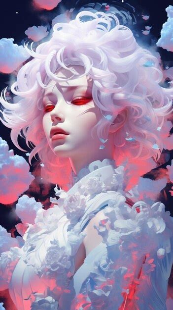 Chica De Anime Con Cabello Blanco Y Ojos Rojos En Un Cielo Lleno De Nubes Generativa Ai Foto