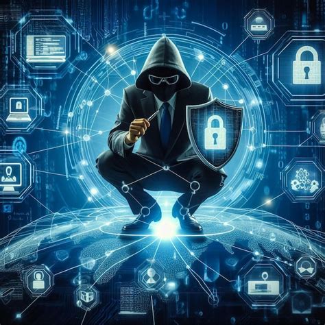 Premium Photo Hacker Using Laptop With Polygonal Padlock On Binary