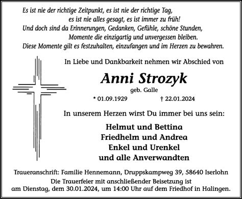 Traueranzeigen Von Anni Strozyk Trauer In Nrwde