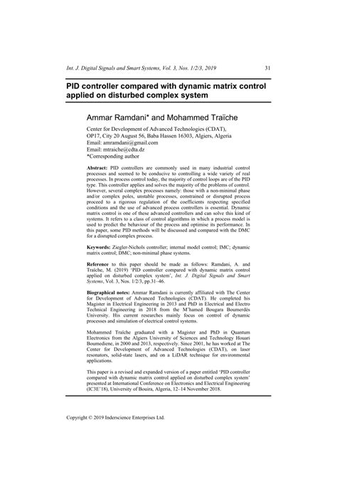 Pdf Pid Controller Compared With Dynamic Matrix Control Applied On Disturbed Complex System