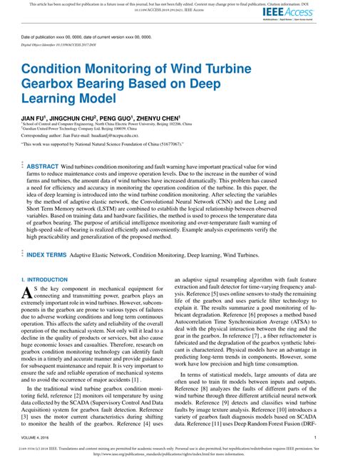 Pdf Condition Monitoring Of Wind Turbine Gearbox Bearing Based On Deep Learning Model