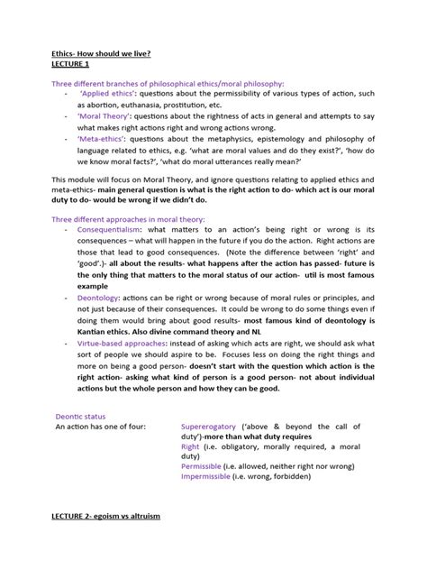 Ethics Notes Pdf Psychological Egoism Virtue Ethics