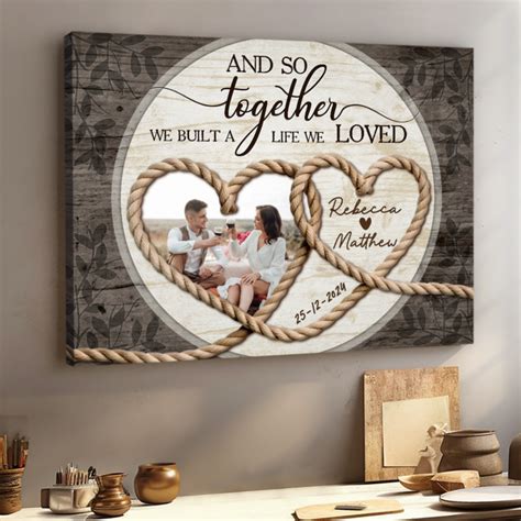 Rope Hearts Personalized Anniversary Canvas Print Ts For Couple