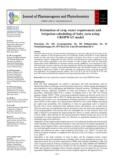 Pdf Estimation Of Crop Water Requirement And Irrigation Scheduling Of Rice In Shivamogga