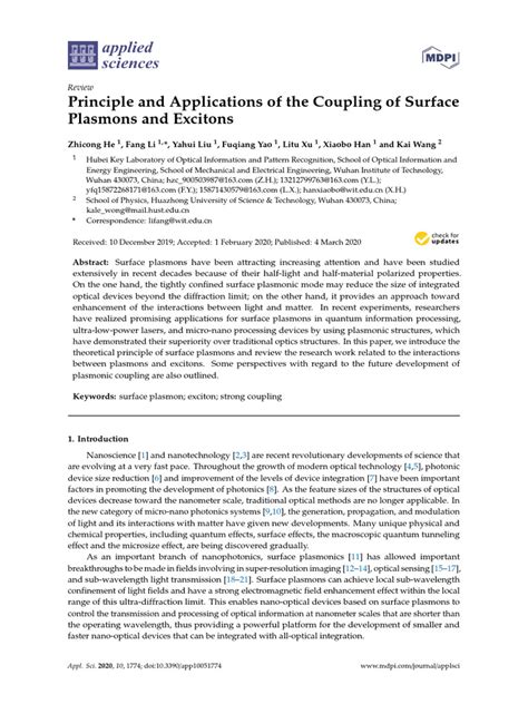 Principle And Applications Of The Coupling Of Surface Plasmons And Excitons Pdf Plasmon Waves