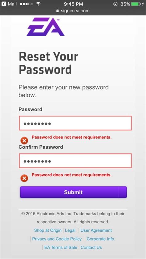 Eaorigin Tells You Your Password Doesnt Meet Requirements Without