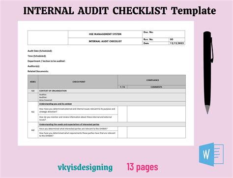 Internal Audit Checklist Audit Checklist Safety Audit Quality Auditing Internal Controls