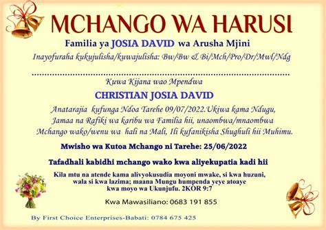 Event Cards Kadi Za Harusi First Choice Enterprises