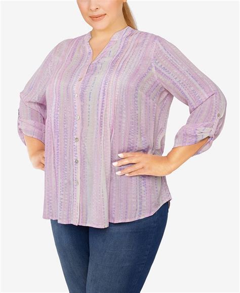 Ruby Rd Plus Size Silky Gauze Printed Button Front Top And Reviews