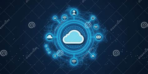 Cloud Computing Network Diagram With Icons On Blue Digital Background 3d Rendering Stock