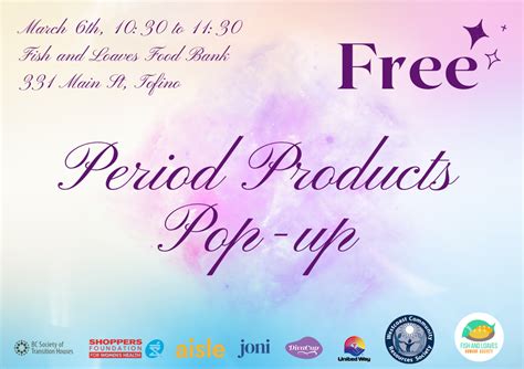 Free Period Product Pop Up Westcoast Community Resources Society