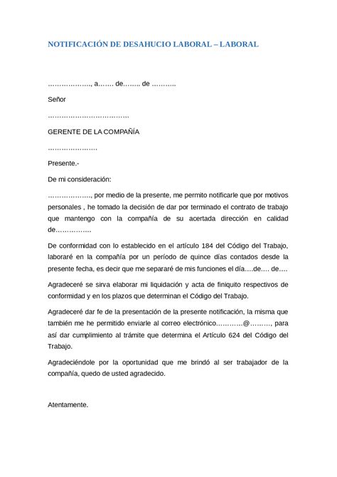 Notificacion De Terminacion Laboral Docsity