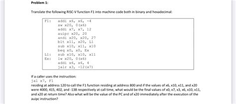 problem 1 translate the following risc v function f1