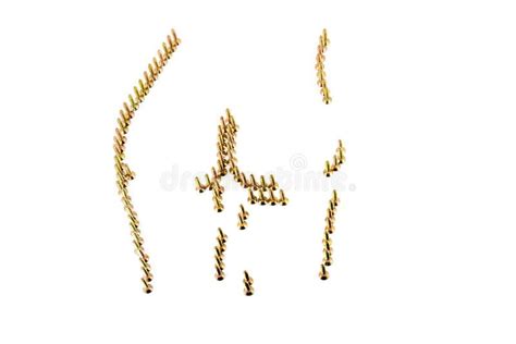 Young Naked Female Buttocks Drawing With Yellow Avarage Galvanized Screws Isolated On White