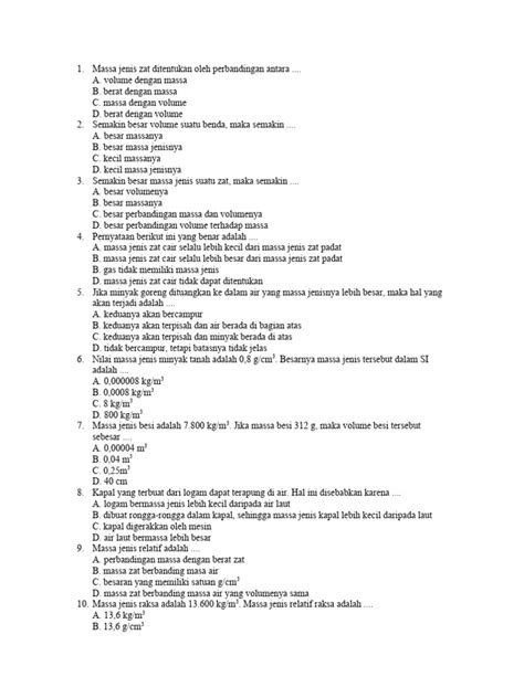 Soal Massa Jenis Kelas 7 Pdf