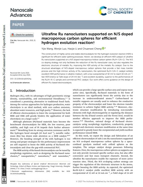 Pdf Ultrafine Ru Nanoclusters Supported On Ns Doped Macroporous Carbon Spheres For Efficient