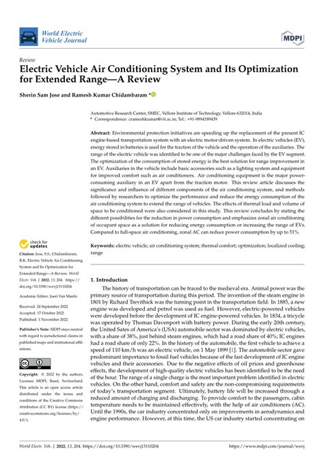 Pdf Electric Vehicle Air Conditioning System And Its Optimization For Extended Range—a Review