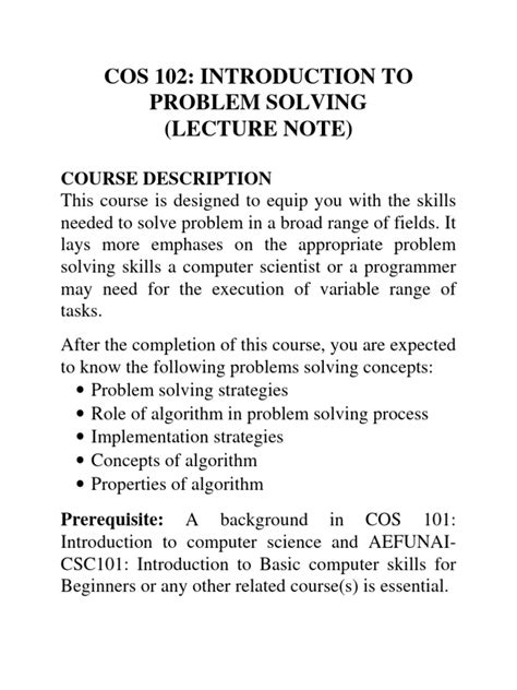 01 Cos102 Introduction To Problem Solving Pdf Algorithms