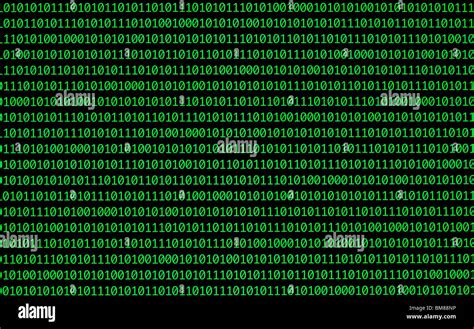 Binary Numbers Zeros And Ones In Green On A Black Computer Monitor