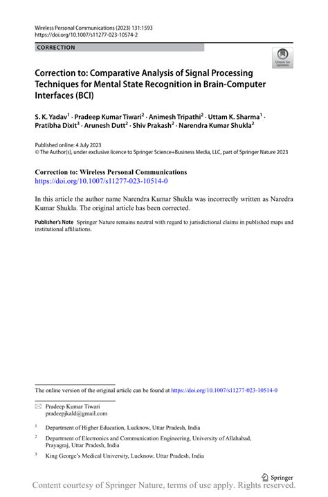Correction To Comparative Analysis Of Signal Processing Techniques For