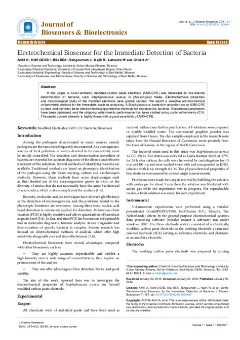 Pdf Electrochemical Biosensor For The Immediate Detection Of Bacteria