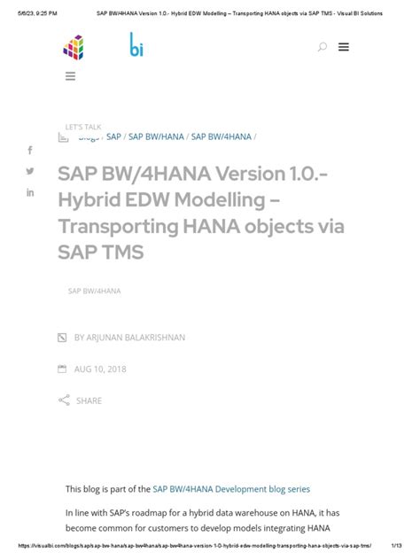 Sap Bw 4hana Version 1 0 Hybrid Edw Modelling Transporting Hana Objects Via Sap Tms