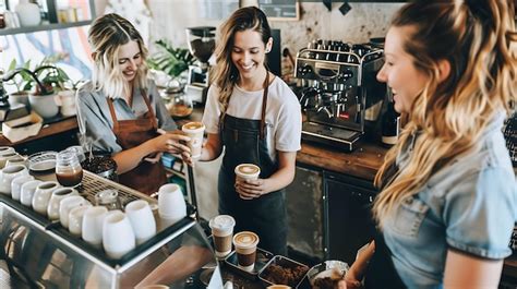 Premium Photo A Woman Serving Coffee At A Cafe Counter