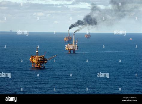 North Sea Oil Production With Platforms Aerial View Brent Oil Stock