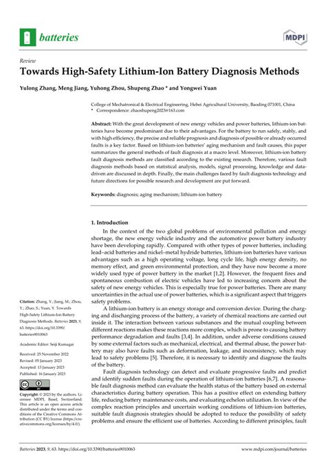 Pdf Towards High Safety Lithium Ion Battery Diagnosis Methods