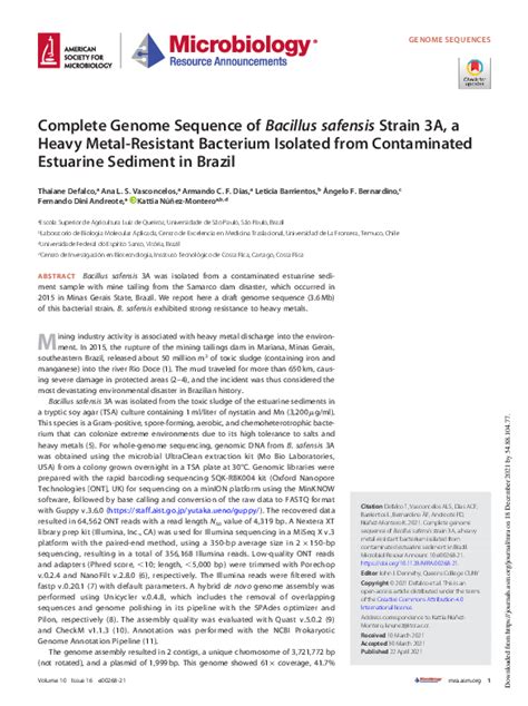 Pdf Complete Genome Sequence Of Bacillus Safensis Strain 3a A Heavy