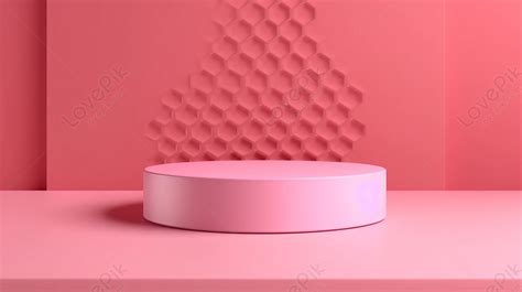 육각형 연단에 제품을 전시하는 데 이상적인 분홍색 원 배경의 빈 받침대 플랫폼 3d 렌더링 3d 침대 배경 연단 배경 홍색 배경 이미지 Hd 3d 침대 연단 홍색