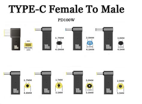 PD W Laptop Adapter USB Type C Connector Female Male DC Plug Jack Converter For Lenovo Hp