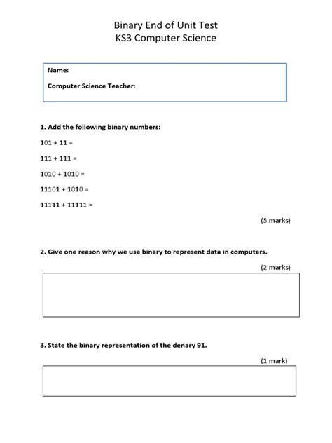Binary End Of Unit Test Ks3 Computer Science Pdf