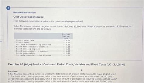 Solved Required Information Cost Classifications Algo The Chegg Com