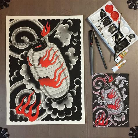 Japanese Lantern Tattoo Flash