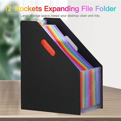 Nisun 12 Pockets Vertical Expanding File Folders Letter A4 Size Documents Organiser Desk